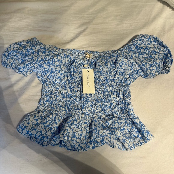 Sim & Sam | Tops | Sim And Sam Small Off The Shoulder Blue Floral Shirt ...
